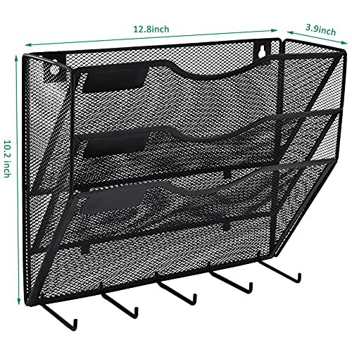 3 Pocket Mesh Hanging File Organizer with Key Holder Hooks & Nametag ...