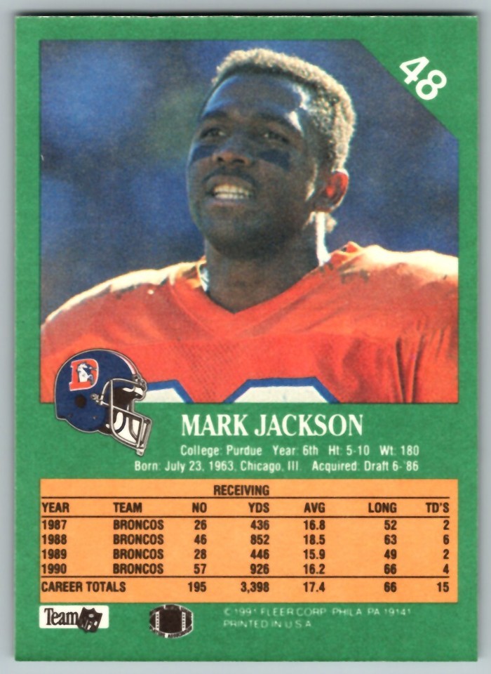1991 FLEER MARK JACKSON DENVER BRONCOS #48 | eBay