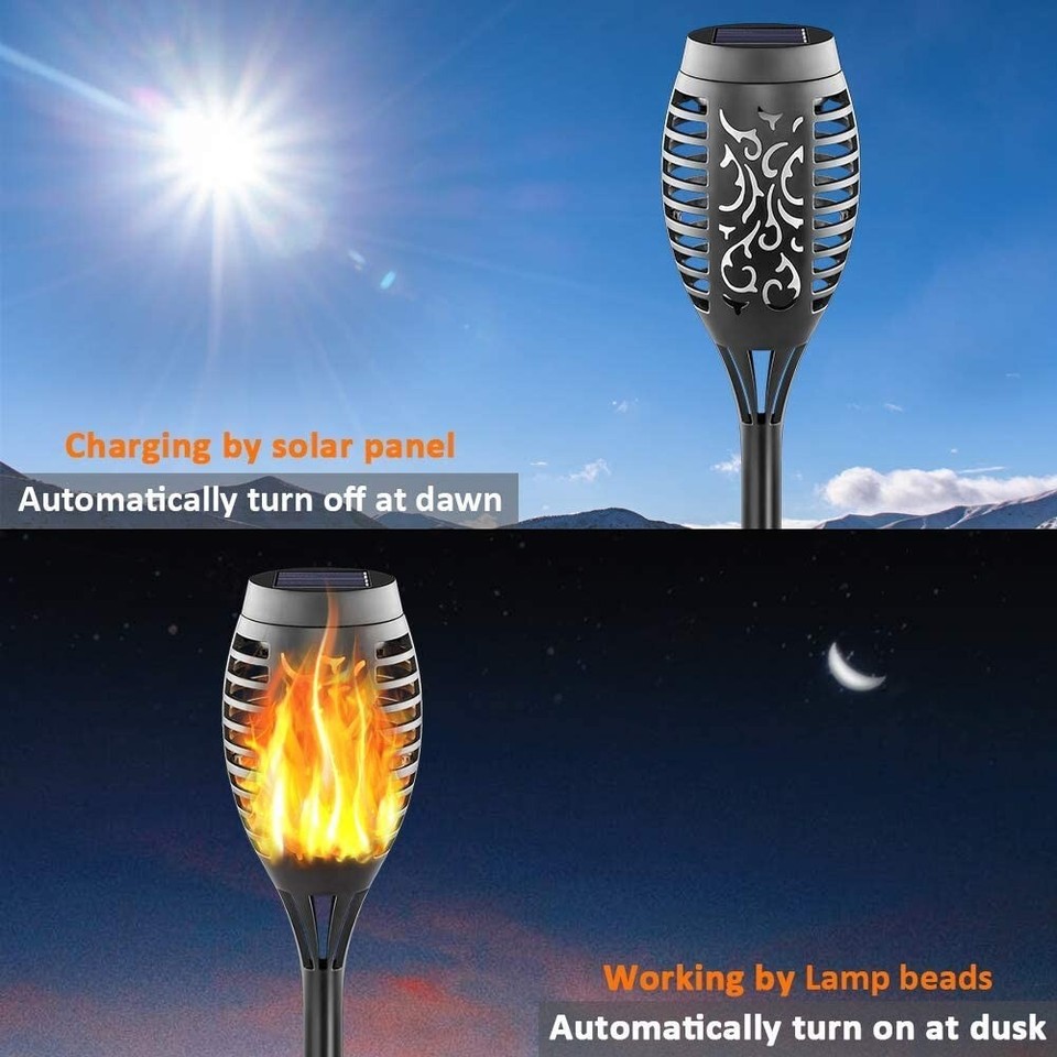 [4-Pack] Outdoor Solar Power Torch Flame Lights Landscape Lawn Garden ...