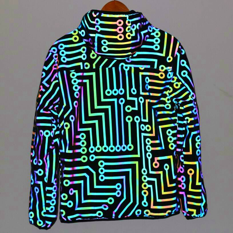 Geometric Pattern Reflective Jacket Hip Hop Reflective Jacket for Men ...