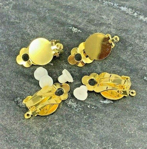 Gold Plated Clip On Earrings Blanks 10-18mm Flat Pads and loops ...