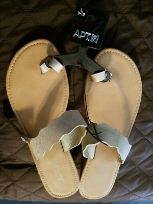 Summer Sandals Gold Toe Loop Wedge Size L 9/10 Scallop Pattern | eBay