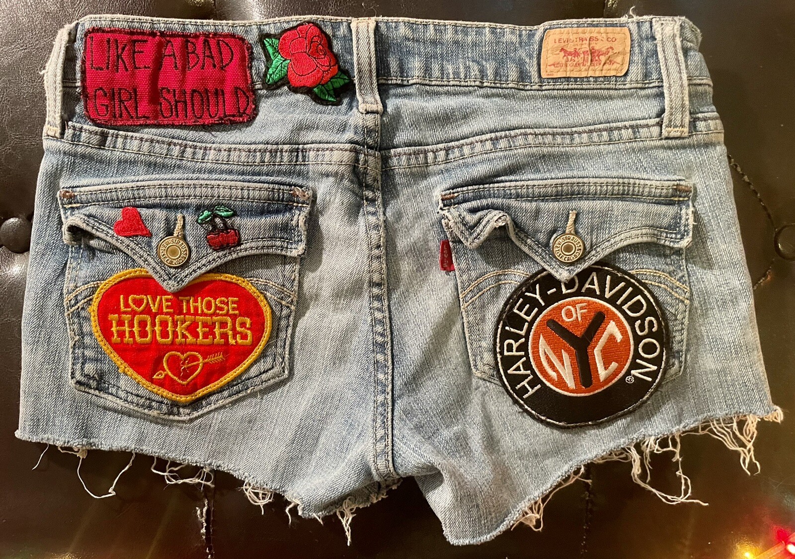 Levi’s Rolling Stones denim Bad Girl jean shorts Harl… - Gem