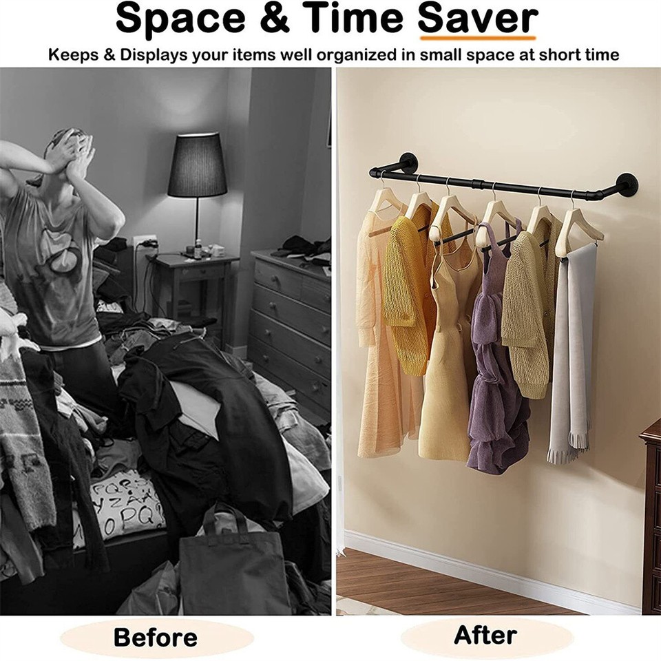 2x Industrial Pipe Clothes Rack Strong Iron Closet Organizer Garment ...