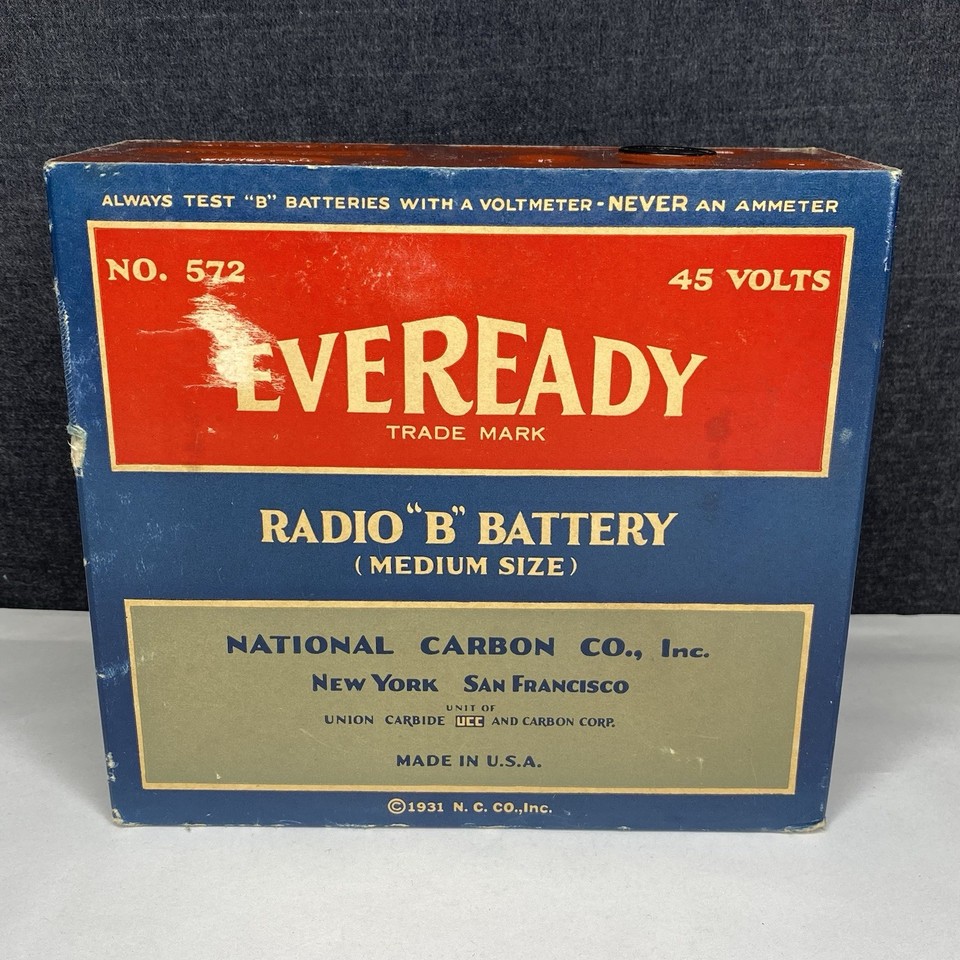 Vintage 1936 Eveready Radio "B" Battery No. 572 Medium Size USA ...