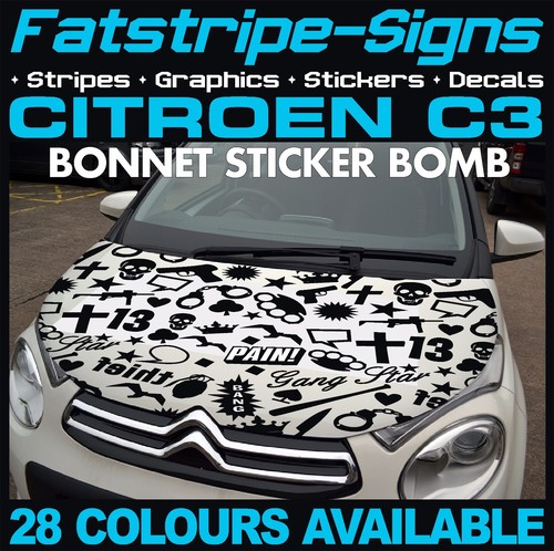 to fit CITROEN C3 GRAPHICS STICKER BOMB BONNET DECALS STICKERS STRIPES ...