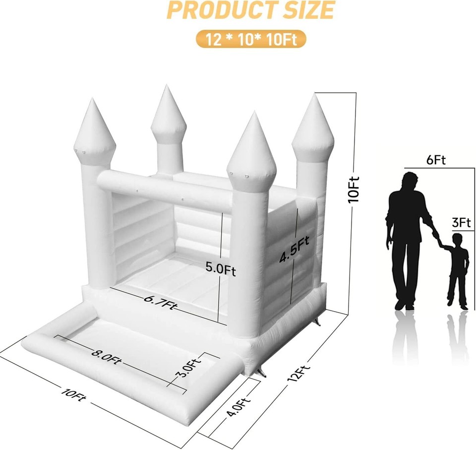 WARSUN Inflatable White Bounce House 12x10x10FT 100% PVC Jumper Bouncy ...