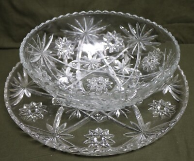 Anchor Hocking Crystal Punch Bowl with Round tray Star Of David Pattern ...