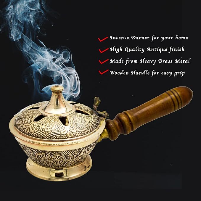 Pure Brass Incense Burner Charcoal Bakhoor Metal Arab Censer Loban ...