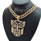 TRANSFORMER AUTOBOT Pendant & 16" ~ 24" Iced Cuban Choker Chain Bling ...