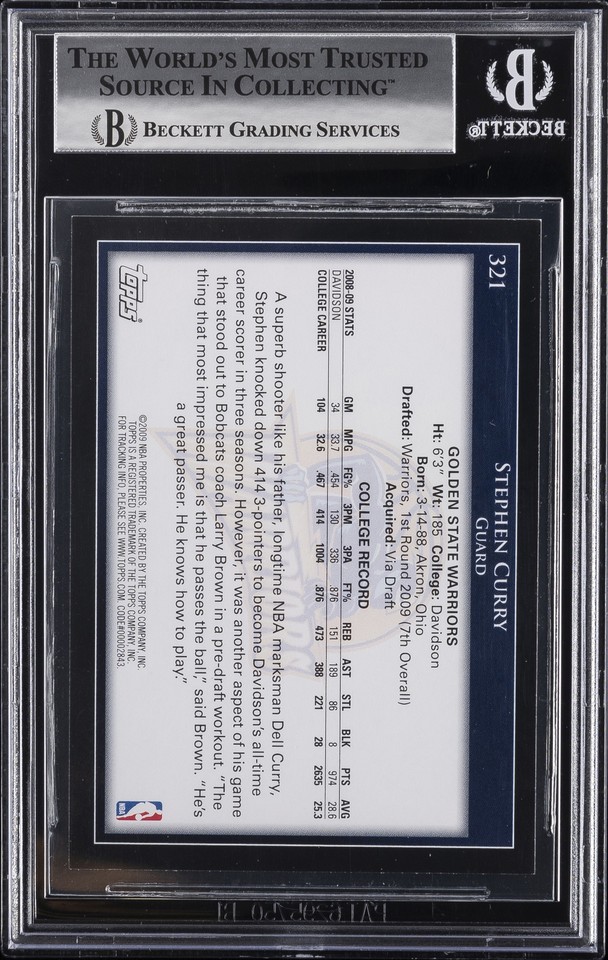 2009-10 TOPPS STEPH CURRY ROOKIE RC #321 NBA BGS 9 | eBay