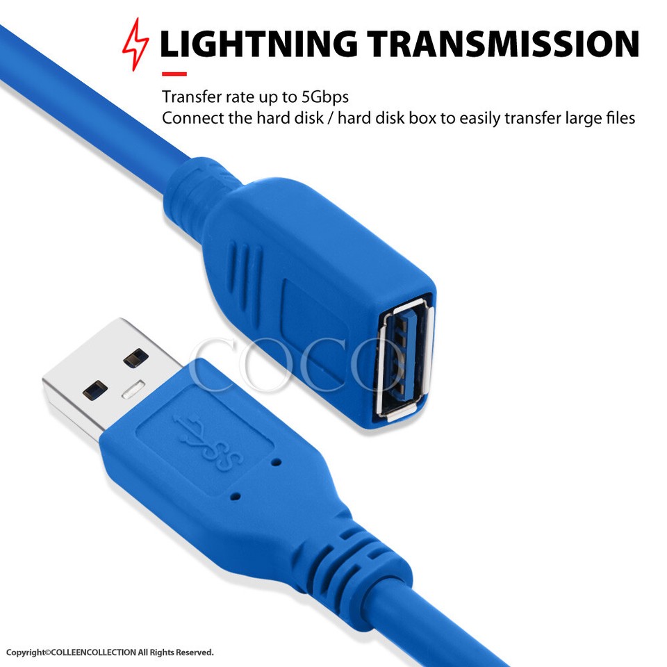 SuperSpeed USB 3.0 Male Female Data Cable Extension Cord For Laptop PC ...