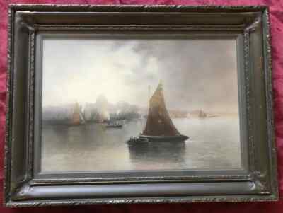 Paul R. Koehler watercolor/pastel harbor view painting, signed ...