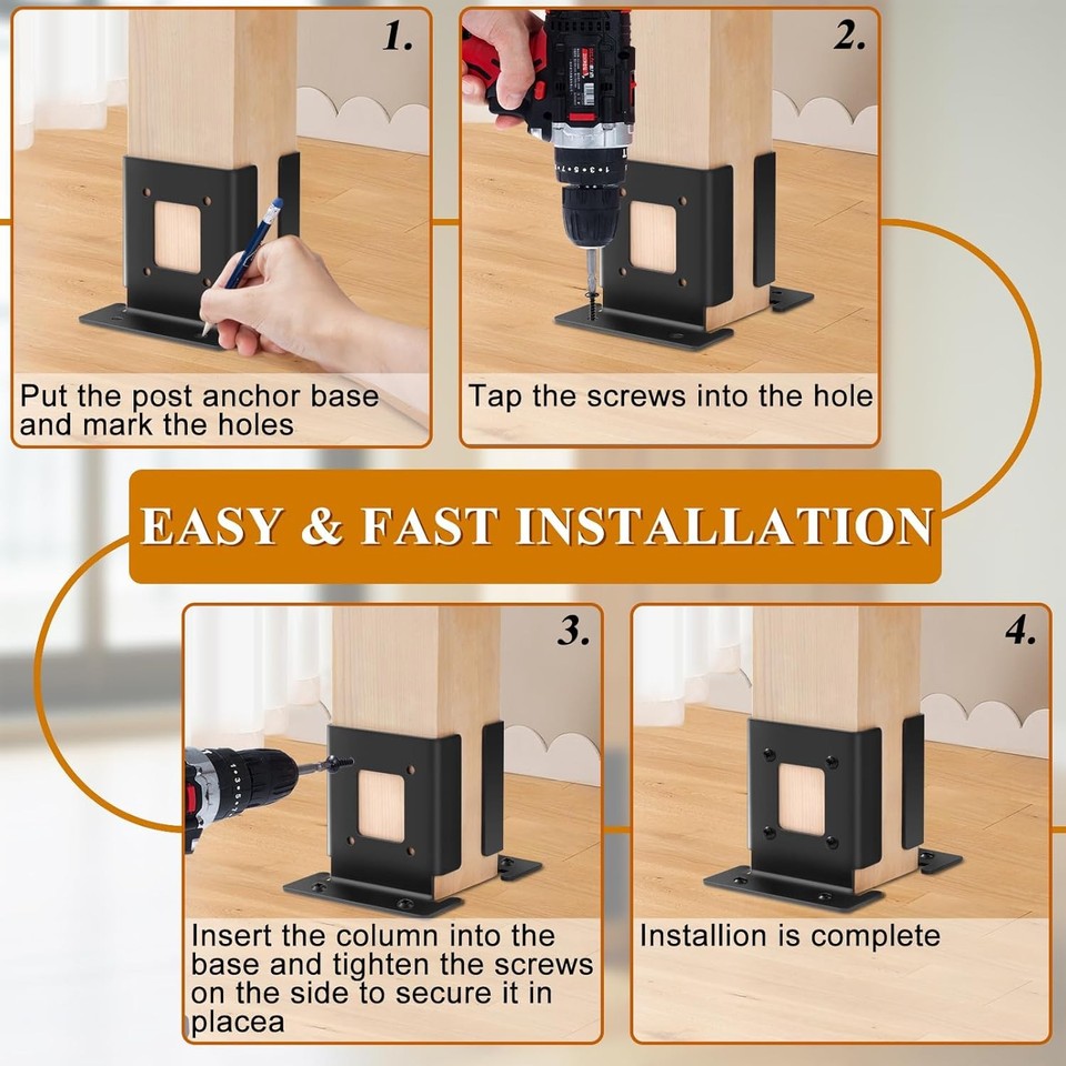 4Pcs Adjustable 4X4 Pergola Post Base for Wood Fence, 4X6 Post Anchor ...