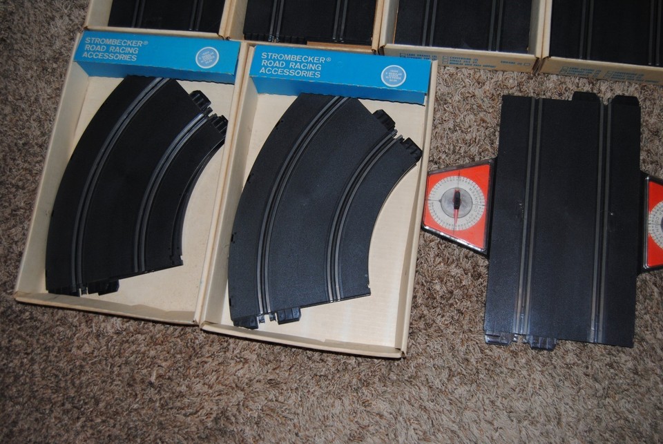 Vtg Strombecker 1/32 Slot Car Track Lot Straight Curved Lane Change Lap ...