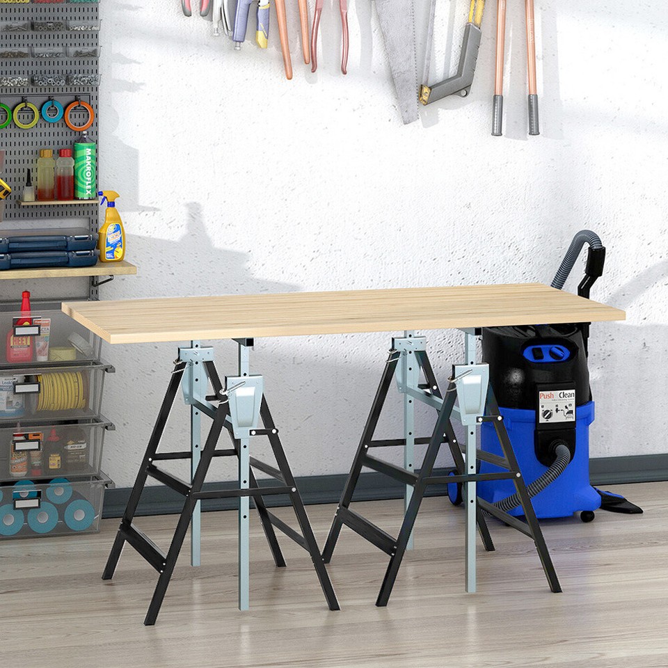 Sawhorse Steel Set Trestle Heavy Duty Work Stand Portable DIY Folding ...