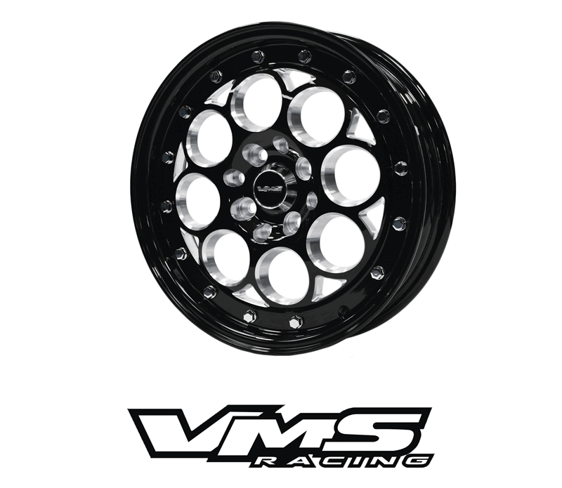 VMS Racing Polished & Black Lip Revolver Wheels Pack 15x3.5 & 13x8 ...