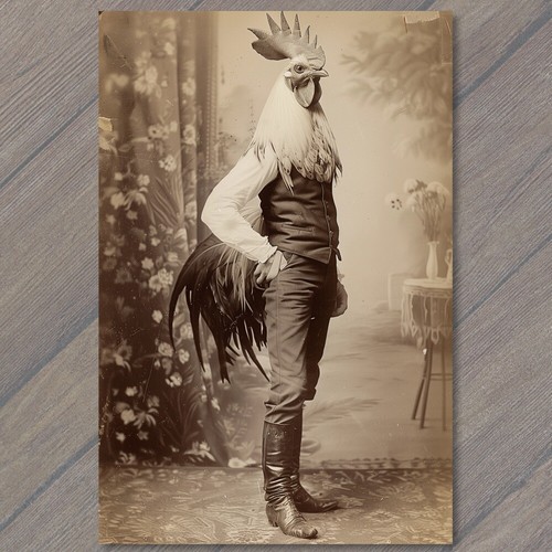 POSTCARD Rooster Chicken Mask Costume Man Strange Unusual Weird Creepy ...