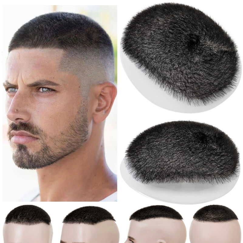 Mens Human Hair Toupee System Thin Skin PU Hairpiece Wig Short Buzz Cut ...
