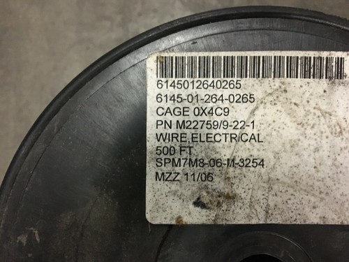 500FT M22759/9-22-1 Electrical Wire NSN:6145-01-264-0265 Model:AS22759 ...