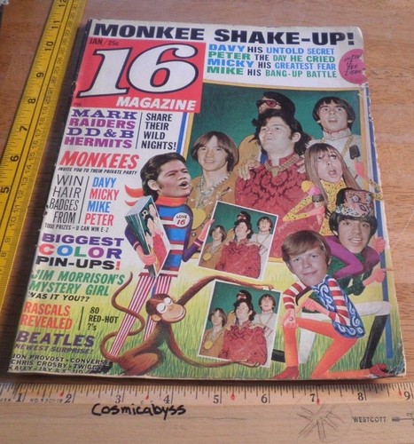 16 Magazine 1968 The Monkees Davy Jones Jim Morrison Beatles Rascals | eBay