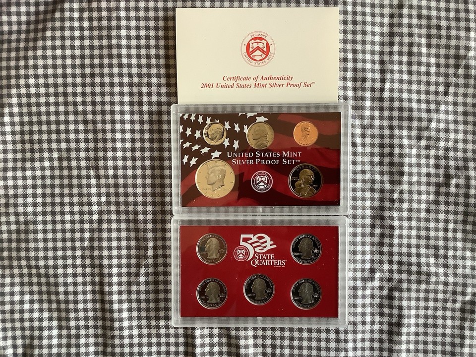 4 - 2001 US Mint Silver Proof Set 1.34 Troy Oz Silver 10 Piece Coins ...