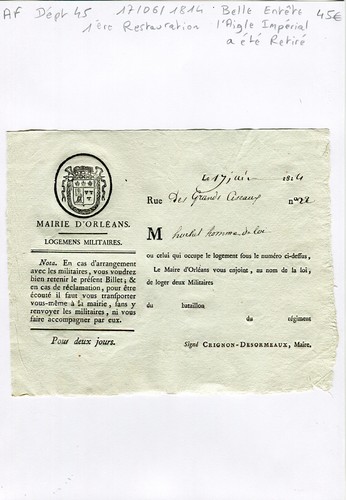 Dépt 45 - Orléans 22 Rue des Grands Ciseaux - Belle Entête Militaria 17 ...