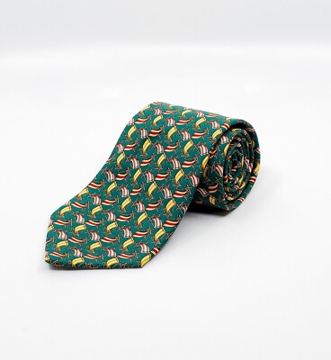 Salvatore Ferragamo Mens Silk Beach Chair Print Classic Tie Green One ...
