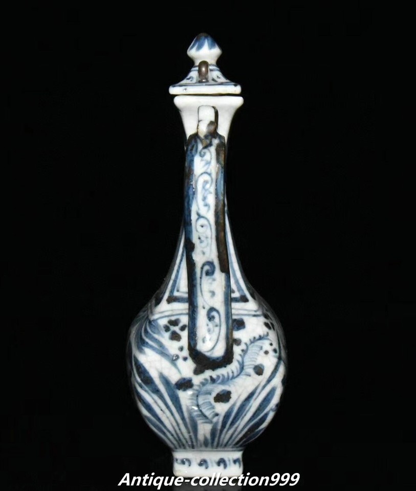 8"Old Dy Blue White Porcelain Lotus Lotus Leaf Goldfish Fish Wine Tea ...