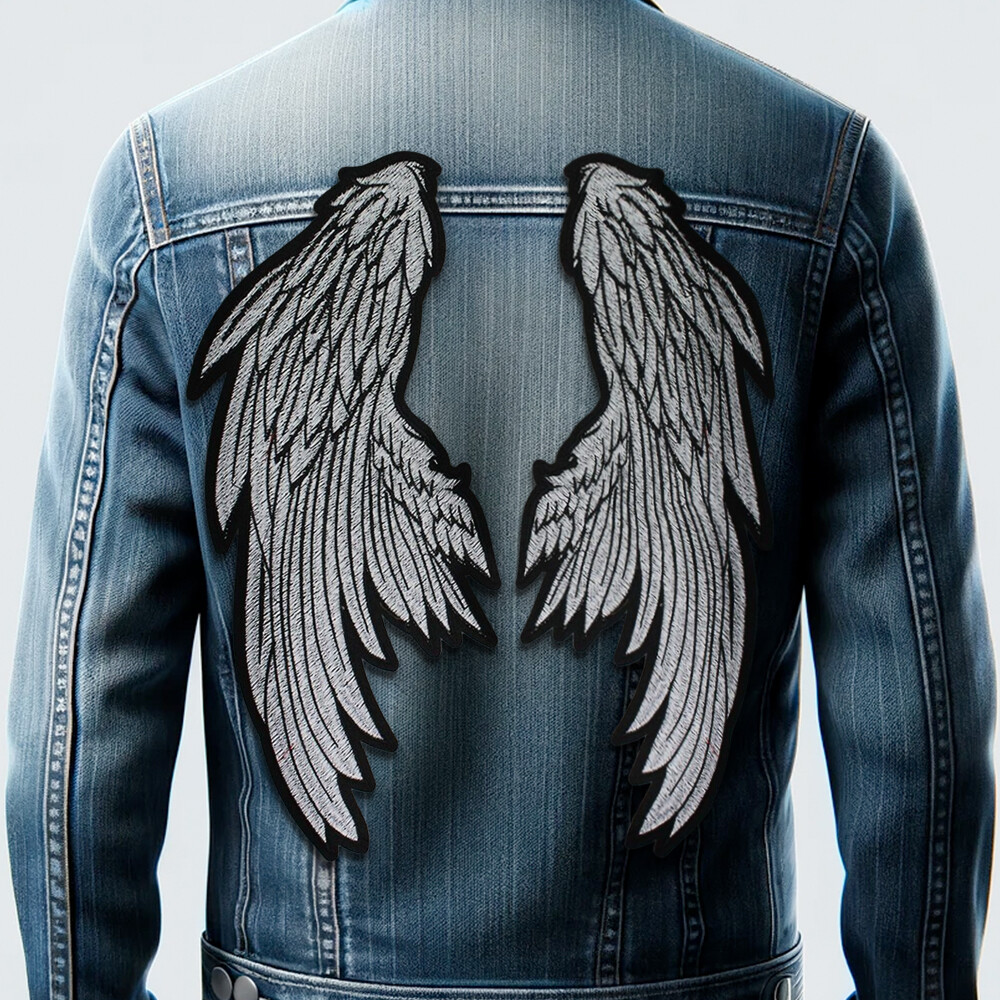 Pair Black & White Angel Wings Embroidered Iron-On Large Patches - DIY ...