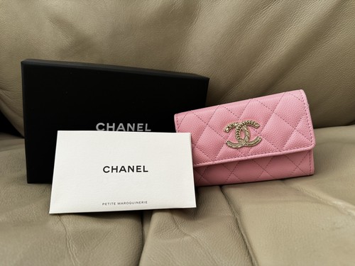 Chanel 22K Pink CAVIAR Flap Classic Card Case / Holder Wallet NEW ...