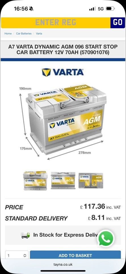 VARTA DYNAMIC AMG 096 START/STOP CAR BATTERY 12V 70ah | eBay UK