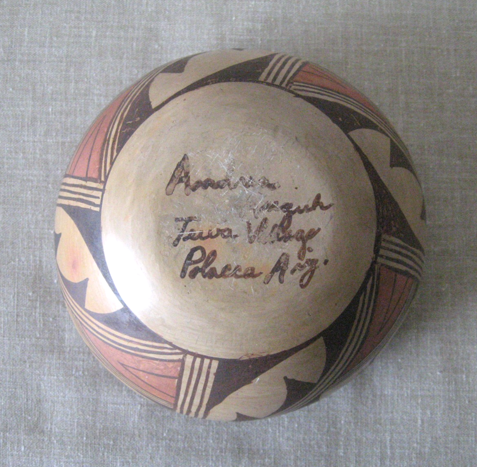 Tewa Village Native American Pottery Bowl with worn signature, Polocca ...