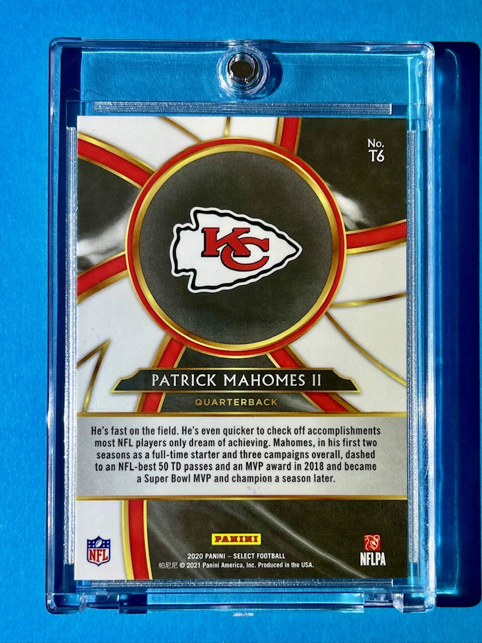 Patrick Mahomes PANINI SELECT TURBOCHARGED EMBOSSED INSERT CHIEFS CARD ...