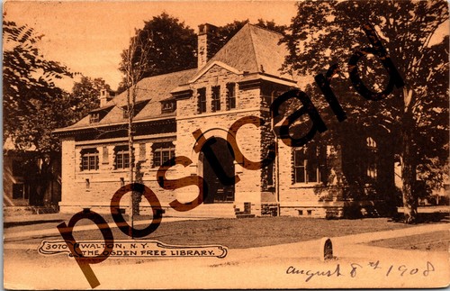 1908 WALTON NY, The Ogden Free Library, E.L. Guild 3070 postcard jj213 ...