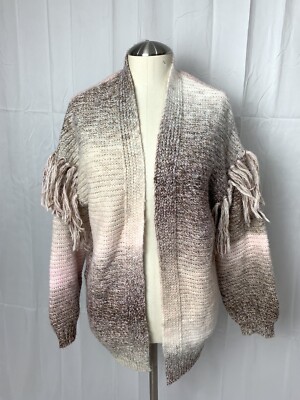Frye and Co. Women's Pink Long Sleeve Knit Open Cardigan Sweater Fringe ...
