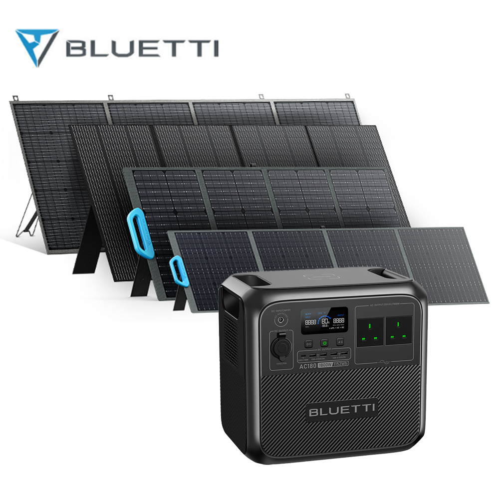 BLUETTI Portable Power Station AC180 LiFePO4 Battery with Solar Panel ...