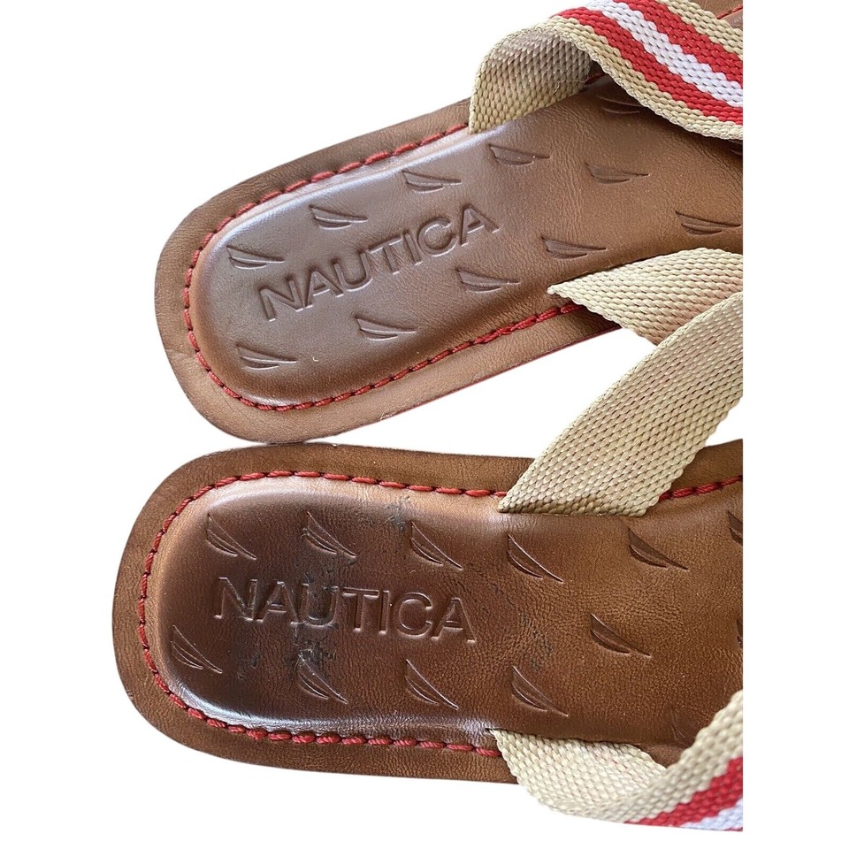 Nautica Womens Manon Red/White Striped Flip-Flops Shoes Size 9 EUC | eBay