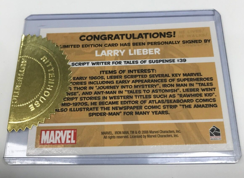 2006 Rittenhouse Archives Larry Lieber - Iron Man Movie Autographed ...