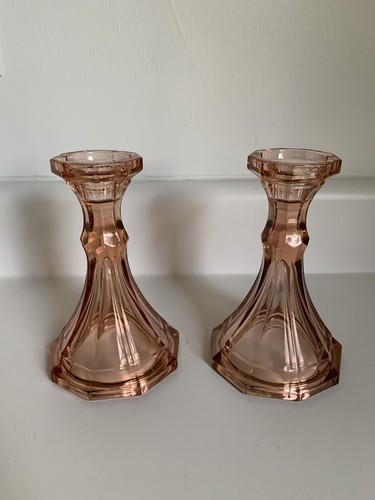 Pair Of Vintage Fostoria Virginia Peach Pink Candlesticks Holders 6” | eBay