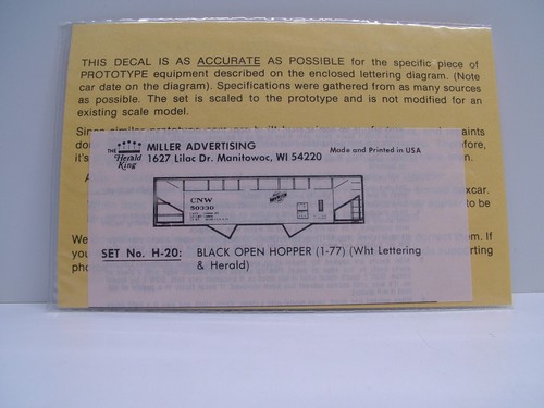 Herald King Chicago & Northwestern CNW HO Scale Black Open Hopper Decal ...
