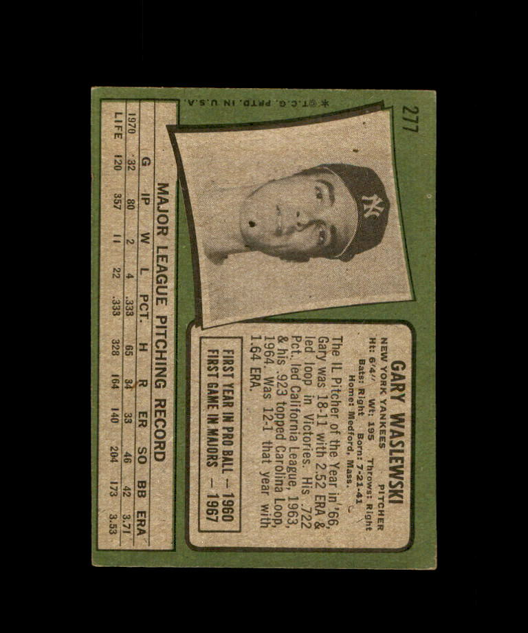 1971 TOPPS BASEBALL CARD NEW YORK YANKEES #277 GARY WASLEWSKI | eBay
