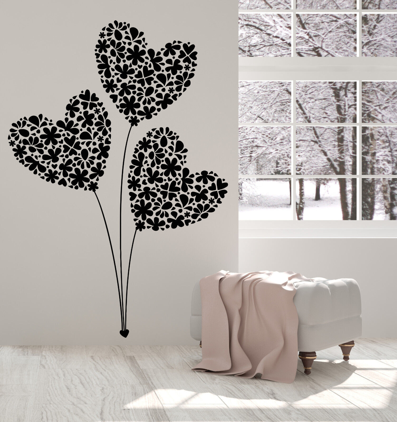 Vinyl Wall Decal Flowers Bouquet Heart Balloons Love Romance Stickers ...