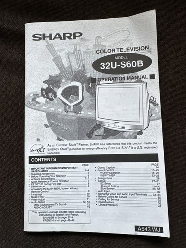Sharp Color TV Owners Manual Model 32U-S60B Used | eBay
