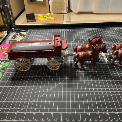 Vintage Cast Iron Metal Coach With 8 Horses | eBay