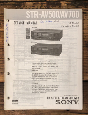 Sony STR-AV500 STR-AV700 Receiver Service Manual *Original* | eBay