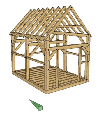 Timber Frame CABIN Plans size 12' x 16' 2 doors, printed plans on 8 1 ...