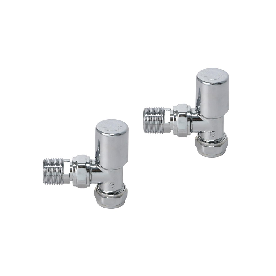 Radiator Valves X2 Chrome Angled Heated Towel Rail 15mm Central Heating ...
