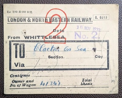 1932 LNER Whittlesea to Clacton-on-Sea Wagon Label Railway Freight | eBay