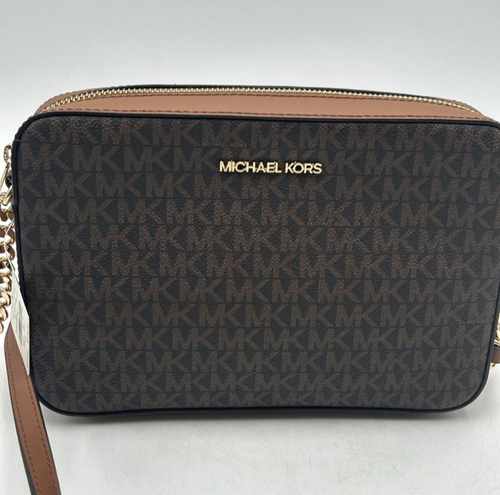 NWT Michael Kors Jet Set MK Signature Brown Large EW Crossbody Messenger Bag | eBay